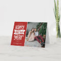 Rustic Typography Red Happy New Year Photo Holiday Card | Zazzle