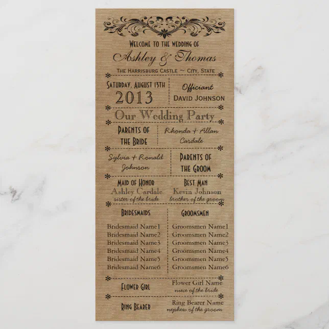 Rustic Typography Wedding Programs 6 Bridesmaids | Zazzle