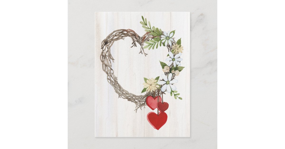 Rustic Valentine Heart Wreath II Postcard | Zazzle
