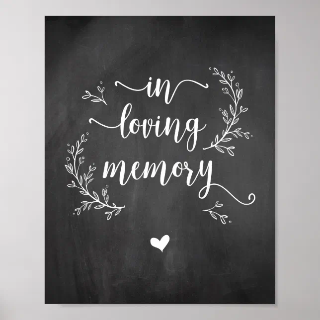 Rustic Vines Chalkboard In loving memory, memorial Poster | Zazzle