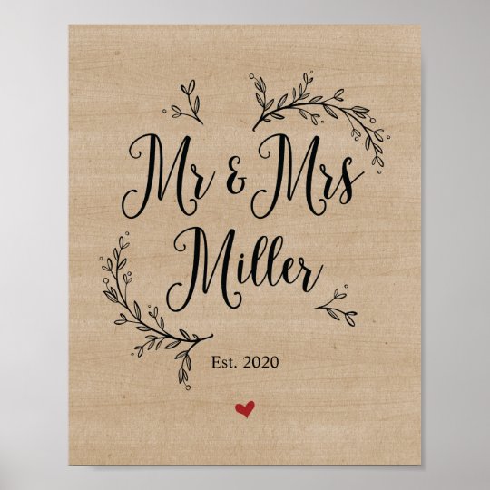 Rustic Vines Mr and Mrs Miller sign | Zazzle.com