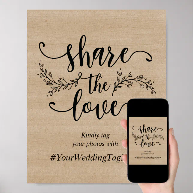 Rustic Vines Wedding Hashtag Sign Poster | Zazzle