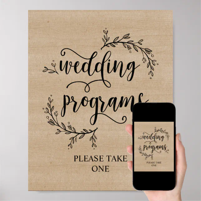 Rustic Vines Wedding Program sign | Zazzle