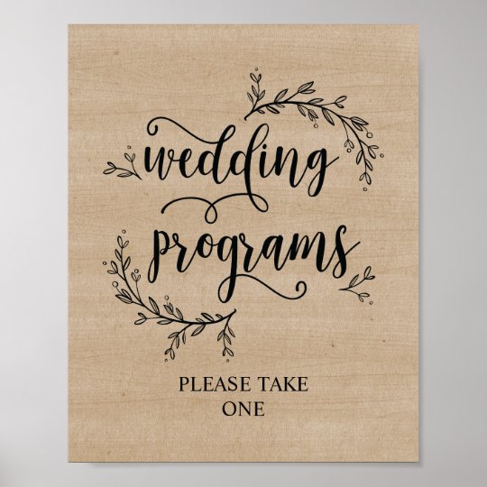 Rustic Vines Wedding Program sign | Zazzle