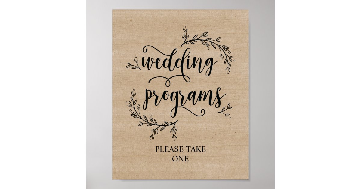 Rustic Vines Wedding Program sign | Zazzle