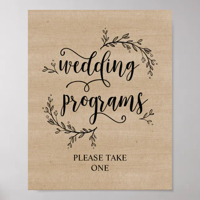 Rustic Vines Wedding Program sign | Zazzle