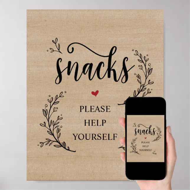 Rustic Vines Wedding Snacks sign | Zazzle