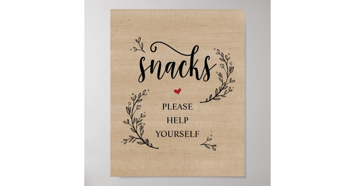 Rustic Vines Wedding Snacks sign | Zazzle