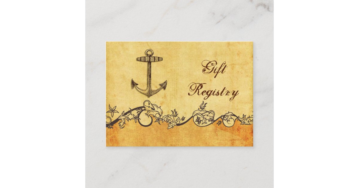 rustic, vintage ,anchor nautical Gift registry Enclosure Card | Zazzle