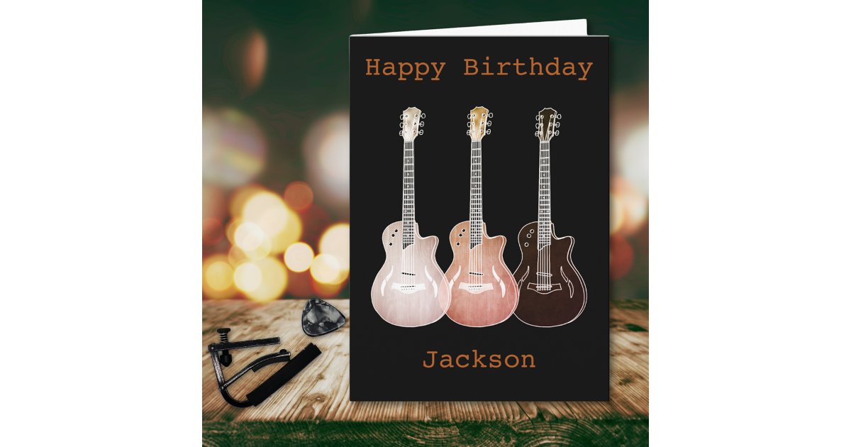 Rustic Vintage Art Music Guitar Add Name Jackson Card | Zazzle