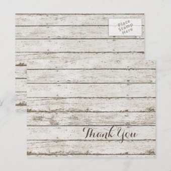 rustic vintage barn wood barn wedding thank you postcard | Zazzle