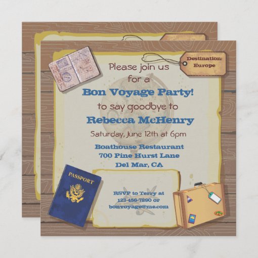 Rustic Vintage Bon Voyage Party Invitation | Zazzle