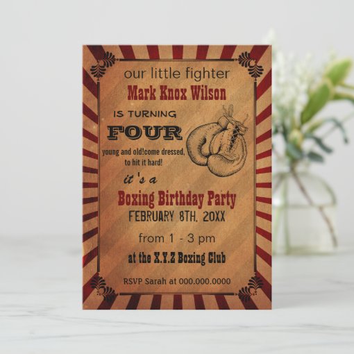 Rustic Vintage Boxing Birthday Invitations | Zazzle