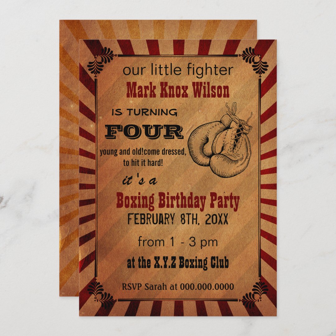 Rustic Vintage Boxing Birthday Invitations | Zazzle
