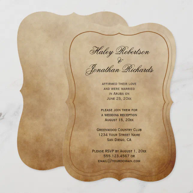 Rustic Vintage Brown Tan Ivory Reception Only Invitation | Zazzle
