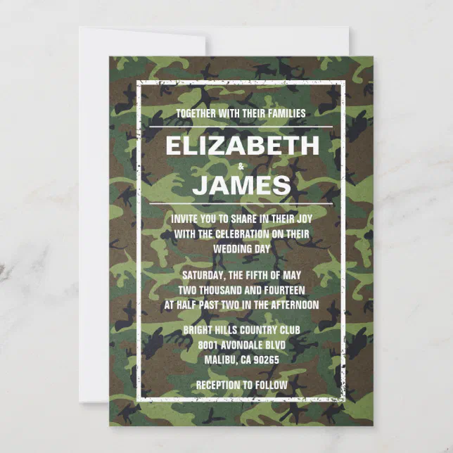 Rustic Vintage Camo Wedding Invitations | Zazzle