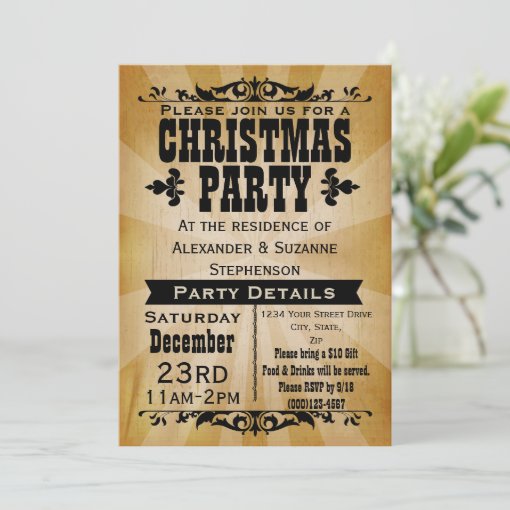 Rustic Vintage Country Christmas Party Invitation | Zazzle