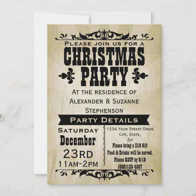 Rustic Vintage Country Christmas Party Invitation | Zazzle