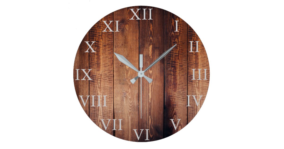 Rustic vintage dark wood Roman numbers Large Clock | Zazzle.com