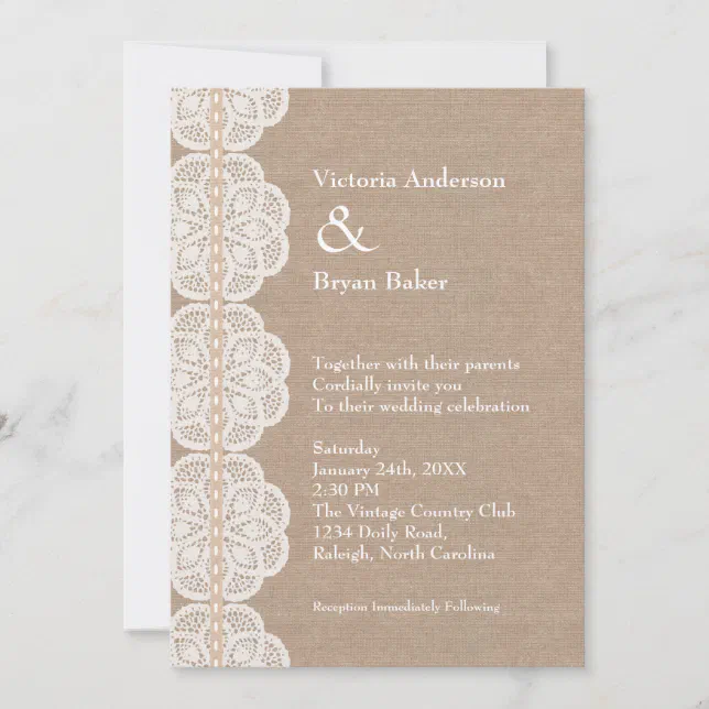 Rustic Vintage Doily Wedding Invitation | Zazzle