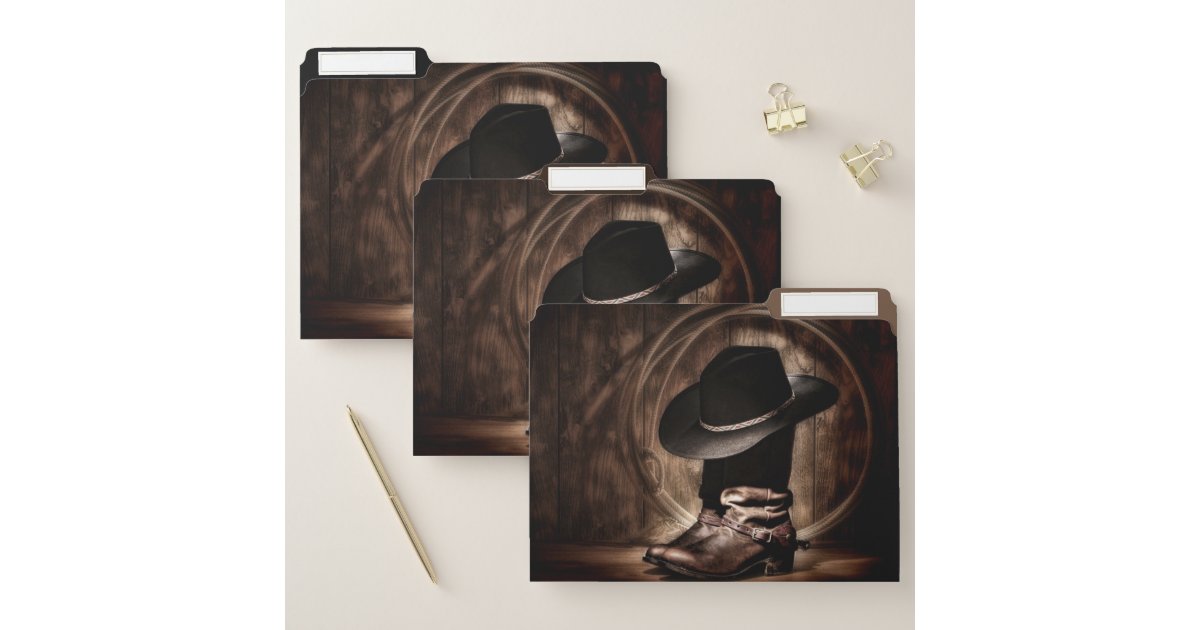 rustic vintage farm cowboy boots western country file folder | Zazzle