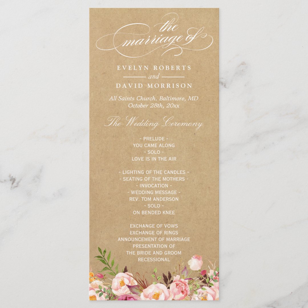 Rustic Vintage Floral Kraft | Wedding Program | Zazzle