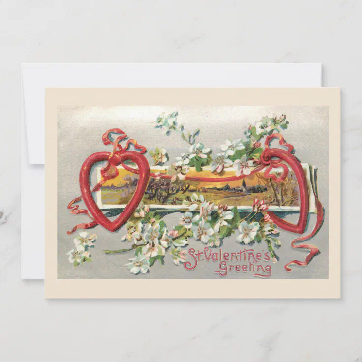 Rustic Vintage Floral Valentine with Hearts Holiday Card | Zazzle