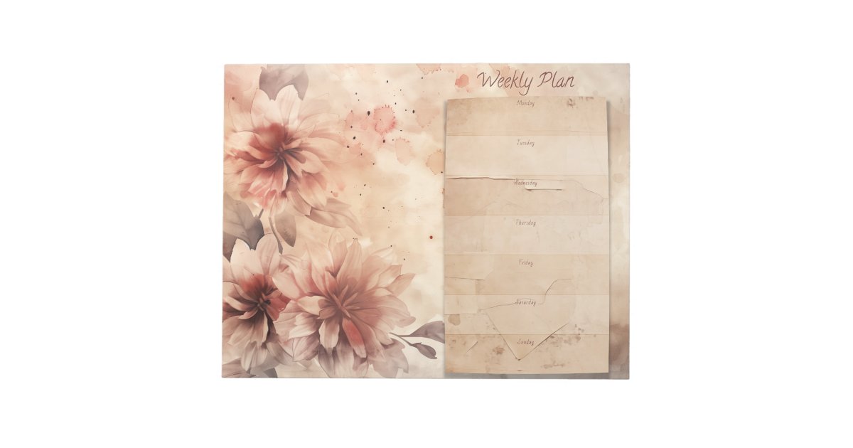 Rustic Vintage Floral Weekly Planner Notepad | Zazzle