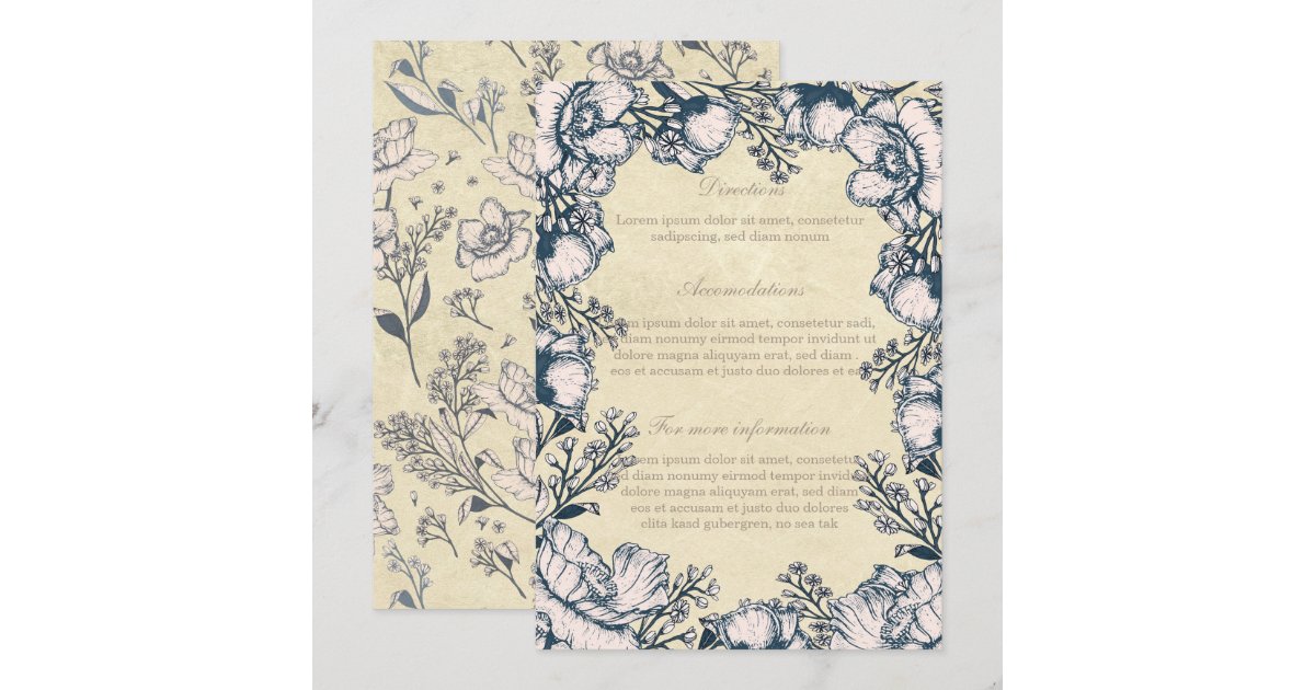 Rustic Vintage Flower Floral Wedding Directions Invitation | Zazzle