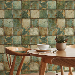 Rustic Vintage Green Tiles Wallpaper | Zazzle