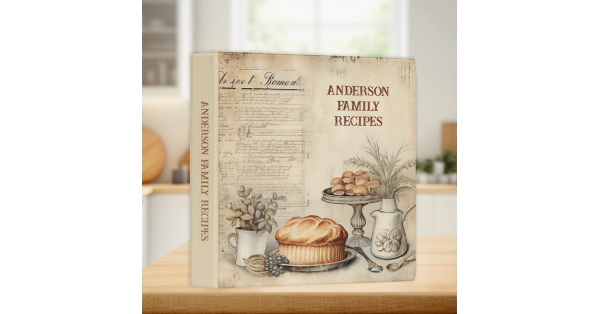 Rustic Vintage Kitchen Bread Family Recipe 3 Ring Binder | Zazzle