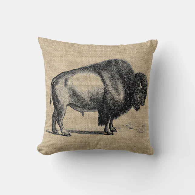 Rustic Vintage Line Art Buffalo Throw Pillow | Zazzle