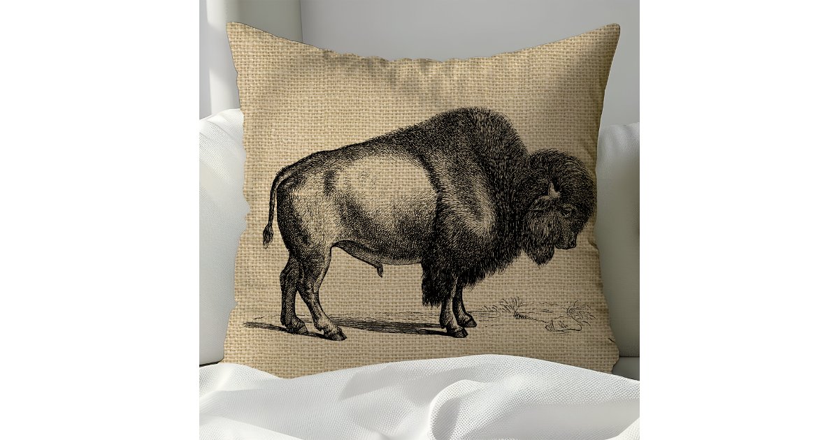 Rustic Vintage Line Art Buffalo Throw Pillow | Zazzle