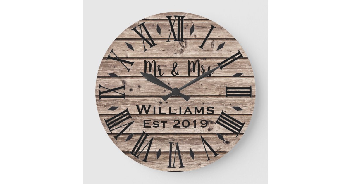 Rustic Vintage Personalized Brown Wood Custom Large Clock | Zazzle