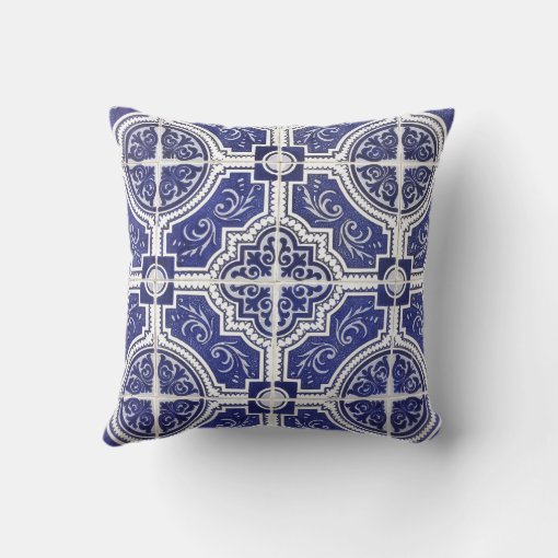 Rustic Vintage Portuguese Tiles Pattern - Azulejo Throw Pillow | Zazzle