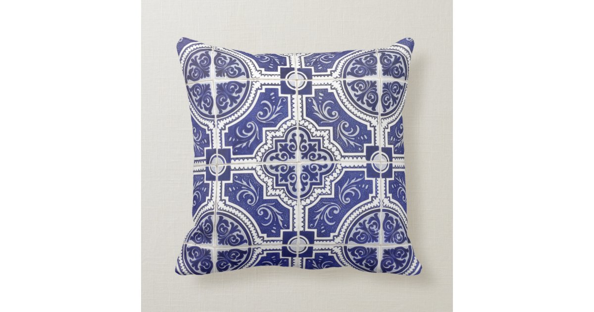 Rustic Vintage Portuguese Tiles Pattern - Azulejo Throw Pillow | Zazzle.com