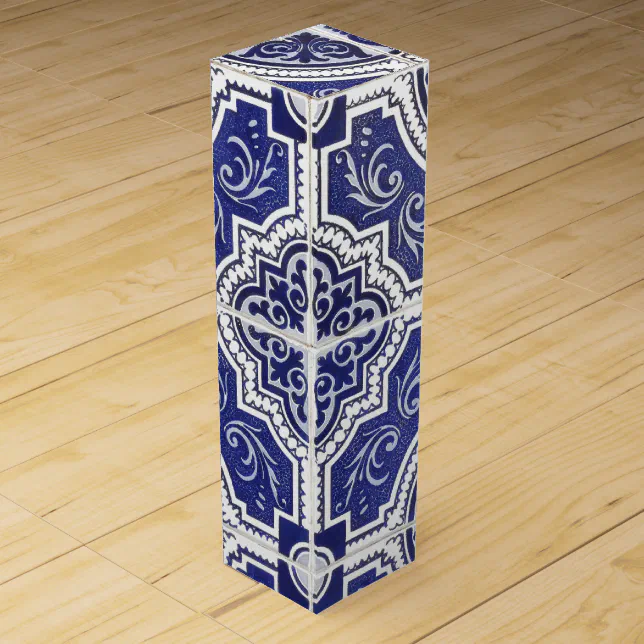 Rustic Vintage Portuguese Tiles Pattern - Azulejo Wine Box | Zazzle
