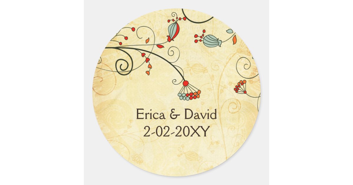rustic vintage red floral envelope stickers | Zazzle