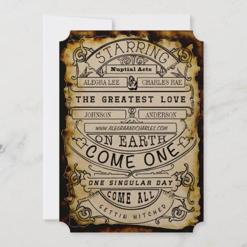 Rustic Vintage Renaissance Medieval Ticket Wedding Invitation | Zazzle