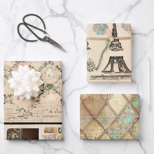 Rustic Vintage Romantic Paris Wrapping Paper Sheets | Zazzle