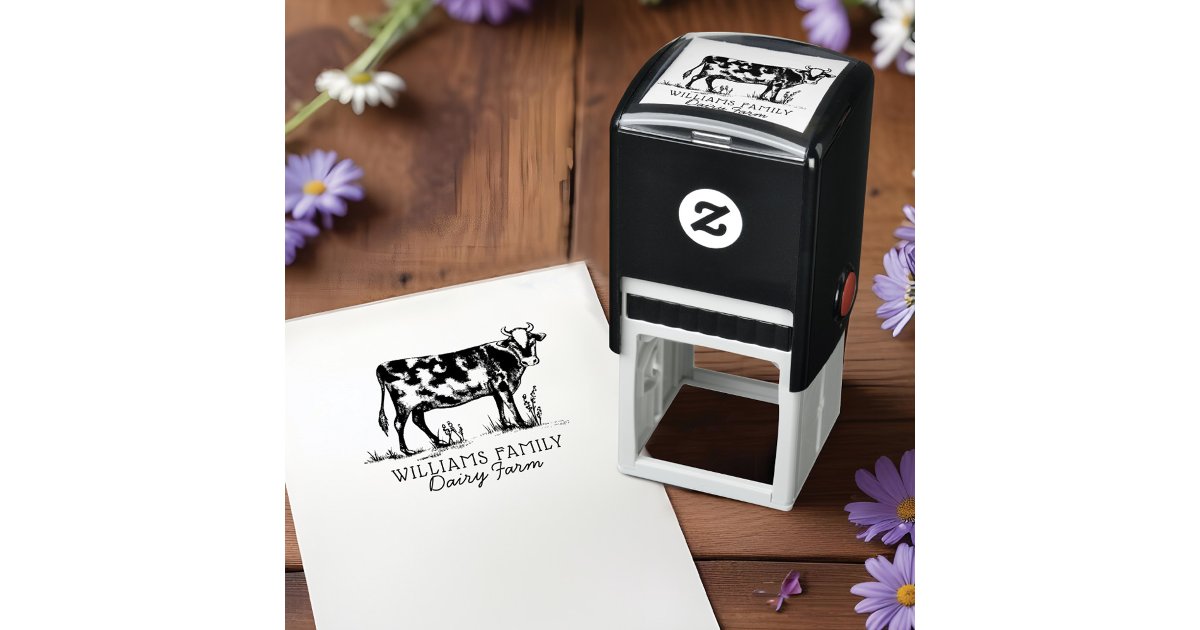 Rustic Vintage Sketch Farm Dairy Cow Self-inking Stamp | Zazzle