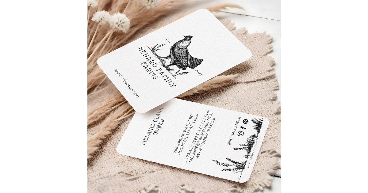 Rustic Vintage Sketch Farm Hen White Vertical Business Card | Zazzle