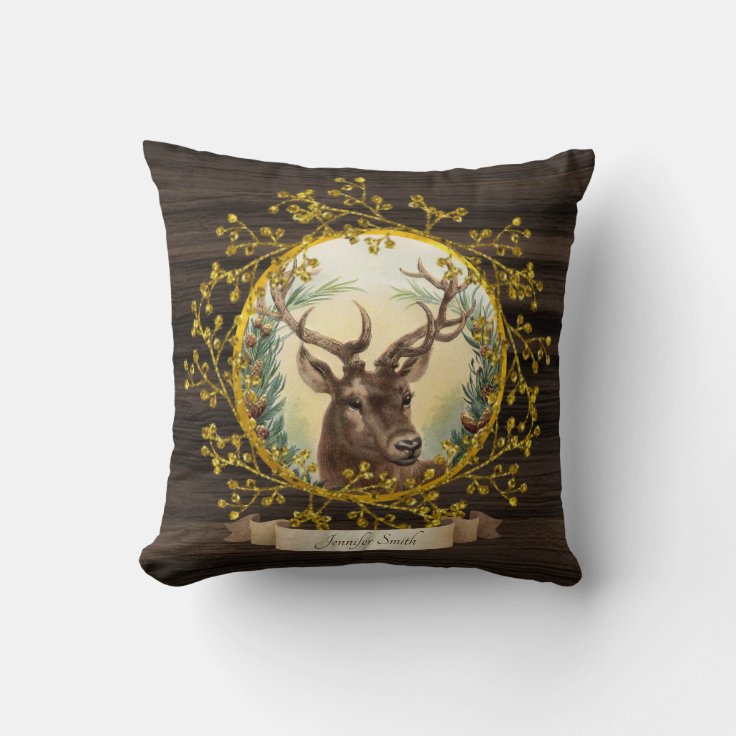 Rustic Vintage STAG Buffalo Plaid Custom Decor Throw Pillow | Zazzle