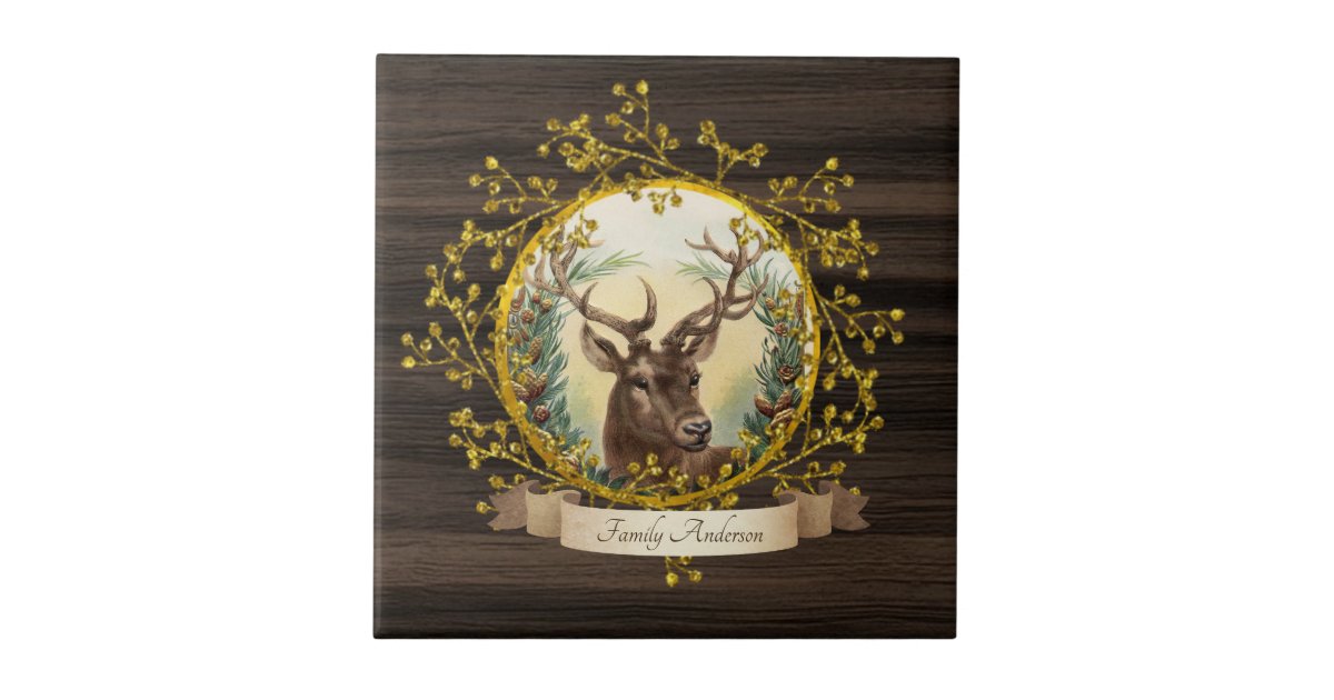 Rustic Vintage Stag Decoration Personalized Ceramic Tile | Zazzle
