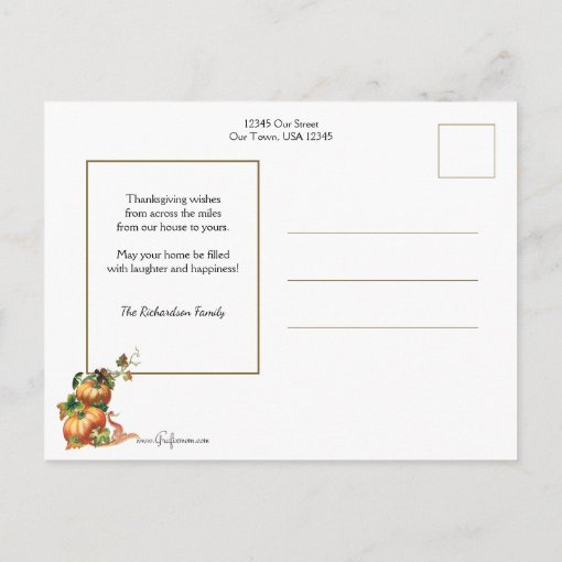 Rustic Vintage Thanksgiving Turkey & Pumpkin Postcard | Zazzle