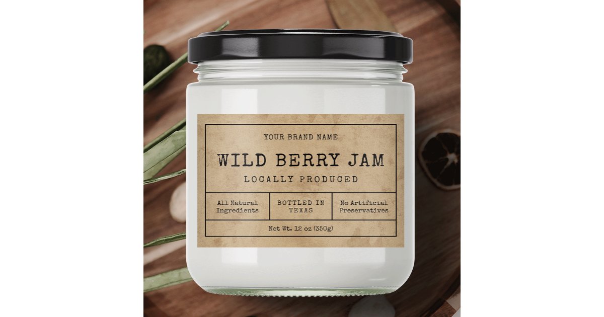 Rustic Vintage Waterproof Homemade Jam Jar Label | Zazzle