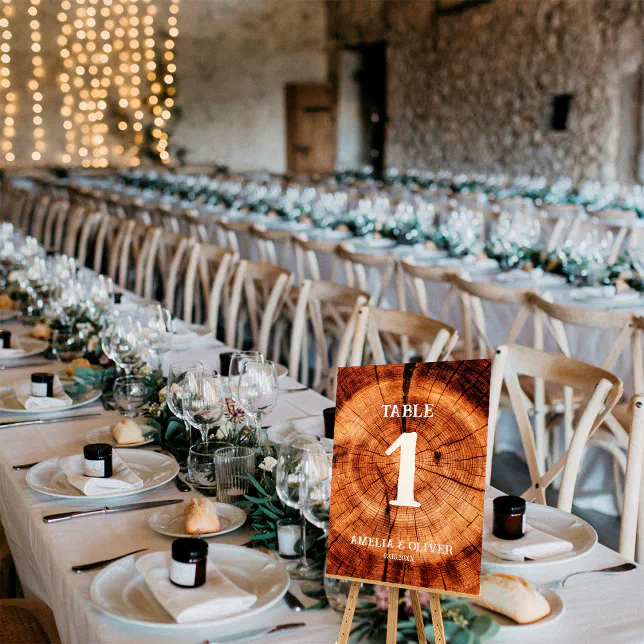 Rustic Vintage Wedding Wood Tree Slice Custom Table Number | Zazzle