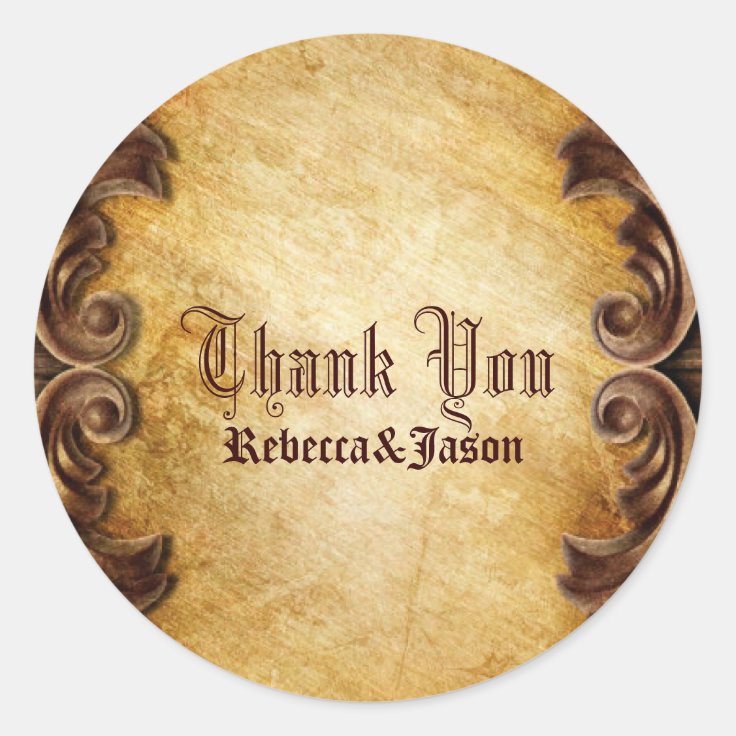 rustic vintage western country wedding thank you classic round sticker ...
