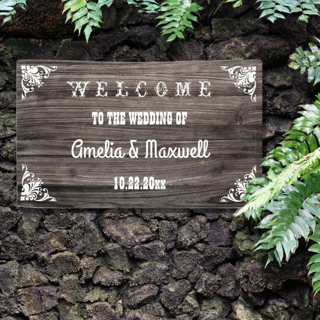 Rustic Vintage Wood Country Wedding Welcome Banner | Zazzle