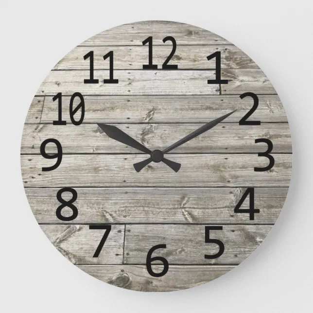 Rustic Vintage Wood Planks Large Black Numbers Clock | Zazzle